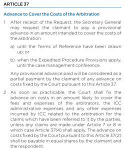 The Timing of Payment of Arbitration Advances on Costs • Aceris Law